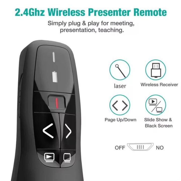 FLIMPSTORE 2.4GHz Wireless USB PowerPoint Presentation Remote with Red ...