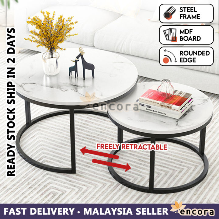 Encora Double Coffee Table Round Table Living Room Table Meja Kayu ...