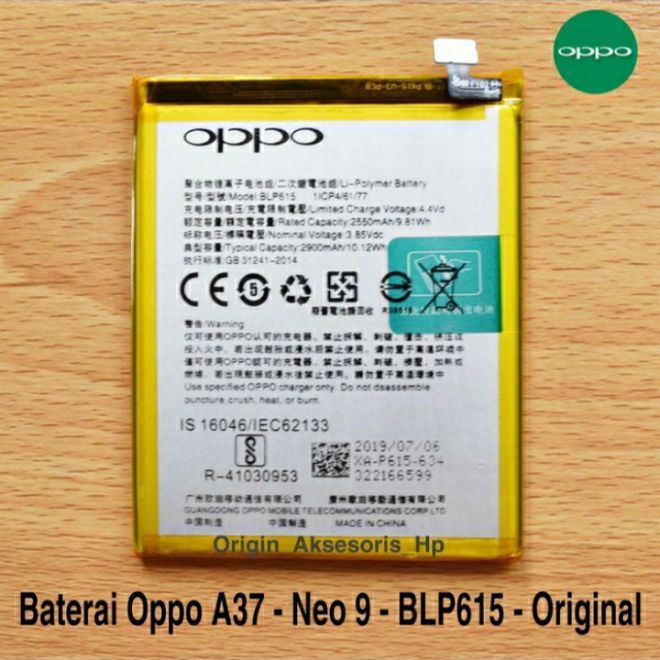 Batre Baterai Oppo BLP615 A37 Neo9 BLP 615 Kualitas ORIGINAL 100% ...