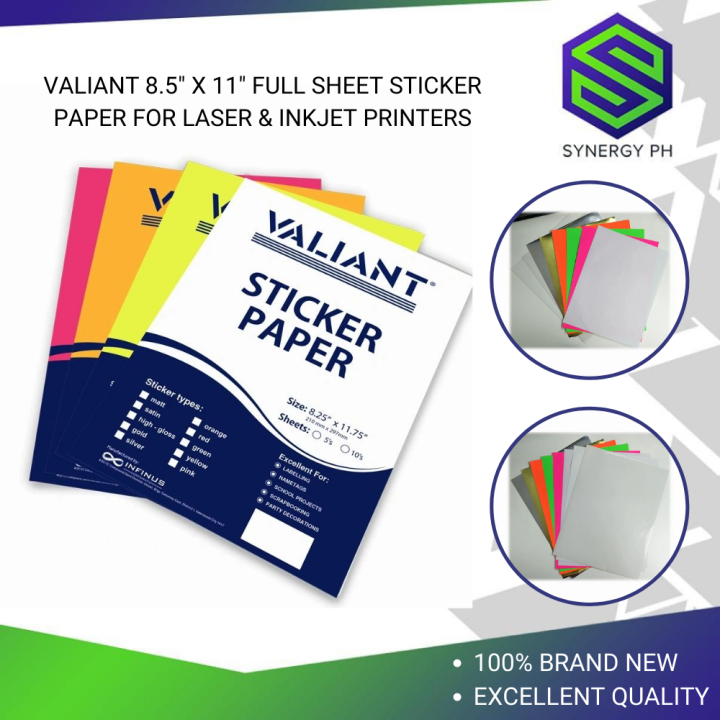 Synergy PH Valiant 8.5" x 11" Full Sheet Sticker Paper for Laser ...