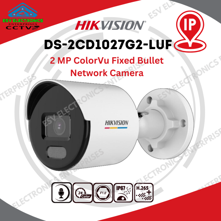 HIKVISION DS-2CD1027G2-LUF. 2 Mega pixel ColorVu Fixed Bullet Network CCTV Camera with Built-in ...