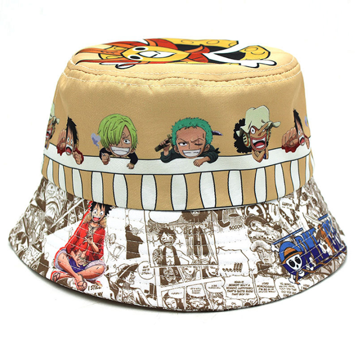 Summer Sun Hat Anime One Piece Fisherman Hat Luffy Print Bucket Hat Man ...
