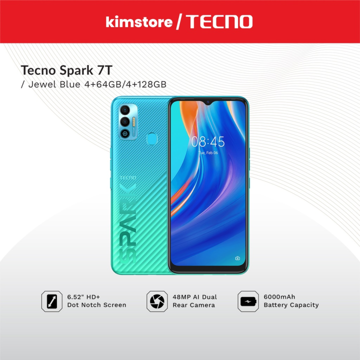 Tecno Spark 7T | 4+64Gb Octa-Core, 6.52" Display, 48Mp Ai Dual Camera With Quad Flash, 6000Mah ...