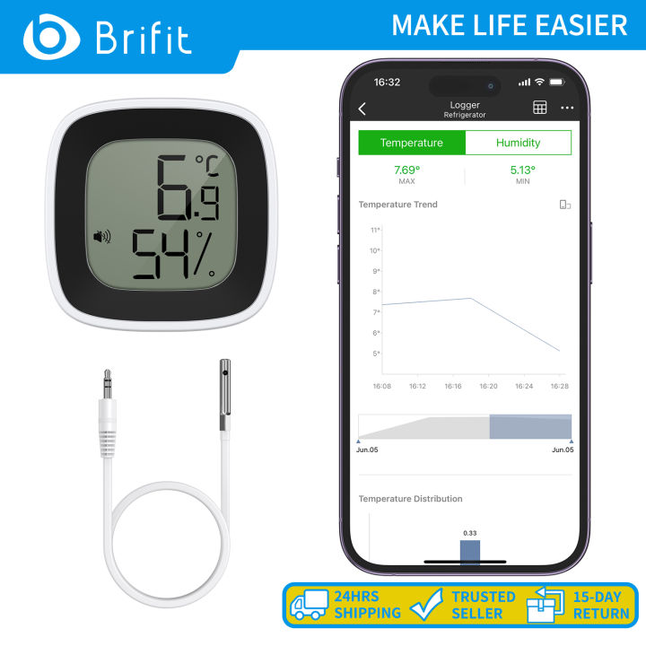 Brifit Bluetooth Refrigerator Thermohygrometer with 1.5m Probe High ...