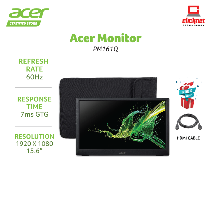 ACER PM161Q 15.6" IPS FHD TYPE-C PORTABLE MONITOR - (4MS / 60HZ / AMD ...