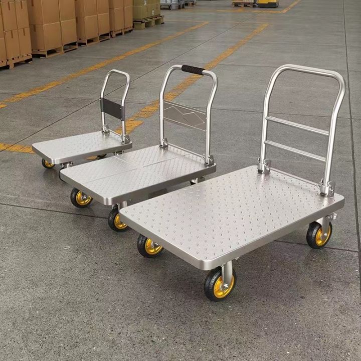 Factory foldable warehouse Heavy duty Folding Trolley Carts Hand trolley stainless steel hand ...