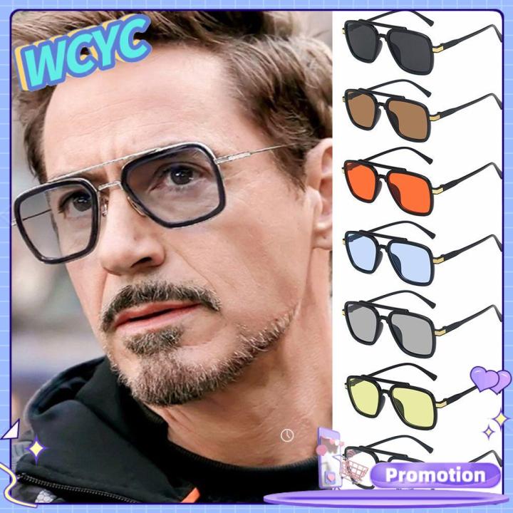 WCYC Vintage Metal Frame Fashion Square Tony Stark Sunglasses Sun ...