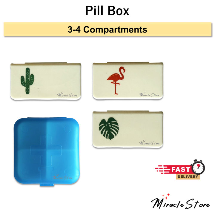 Portable Pill Box for Vitamin or Medicine Mini Size 3-4 Compartment ...