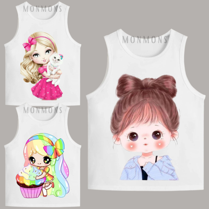 MONMONS 1 PC White Sando Shirt for Kids Girls Cotton Spandex Cute ...