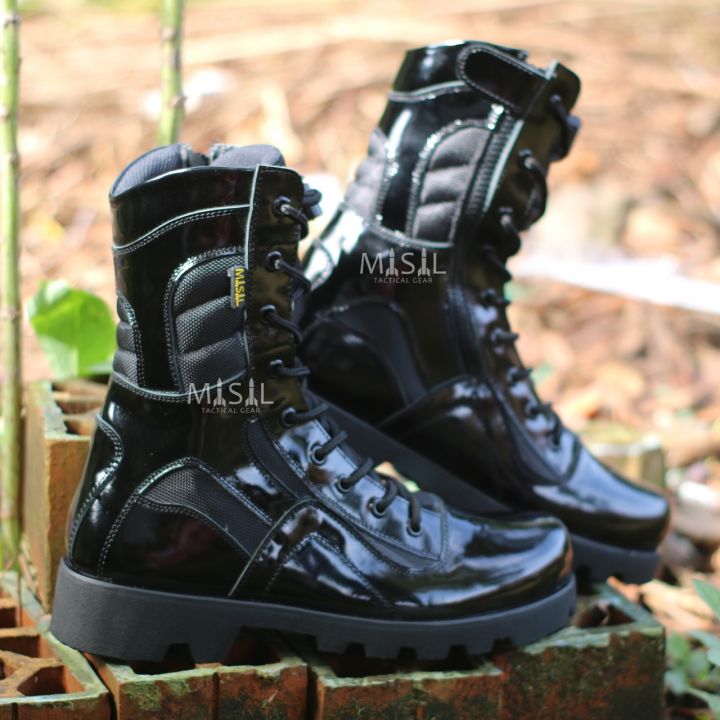 SEPATU PDL TNI POLRI MILITER BRIMOB KULIT MENGKILAP MERK MISIL TACTICAL ...