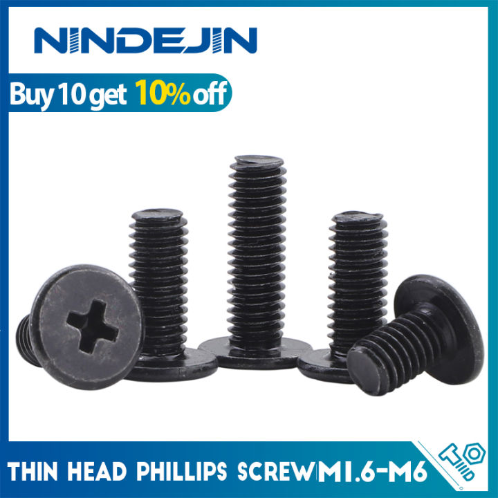 NINDEJIN Phillips Ultra Thin Flat Wafer Head Screw M1.6 M2 M2.5 M3 M4 M5 M6 Carbon Steel CM Thin ...