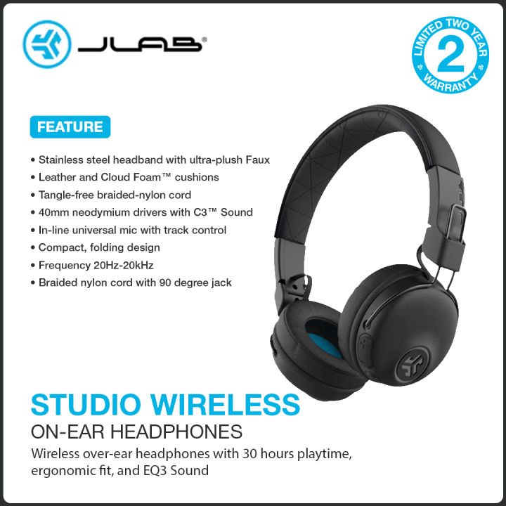 JLab Studio Wireless On-Ear Headset Bluetooth / Headphone Wireless ...
