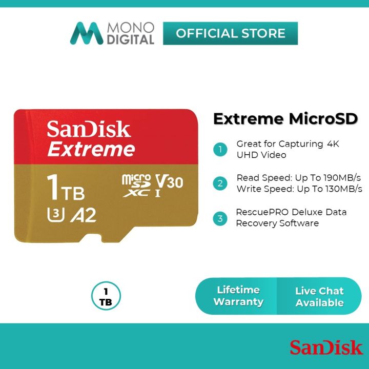 SanDisk Extreme Micro SD Memory Card Up To 190MB/S A2 Class 10 UHS-I V30 (U3) (32GB/64GB/128GB ...