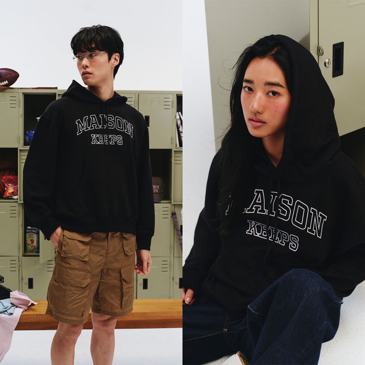 maison KEEPS | College Logo Hoodie | เสื้อสเวตเตอร์แขนยาว ฮู้ดดี้ ปักโลโก้ | Lazada.co.th