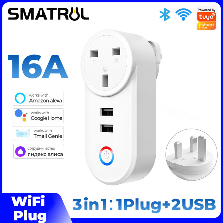 SMATRUL UK Plug Tuya Wifi Smart USB Socket 16A Outlet Adapter Charging ...