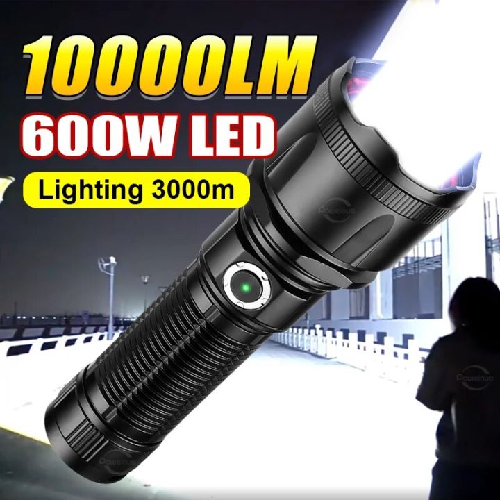 10000 Lumens Ultra Powerful Flashlight 600W Lamp Bead Rechargeable Strong Power Led Flashlight ...