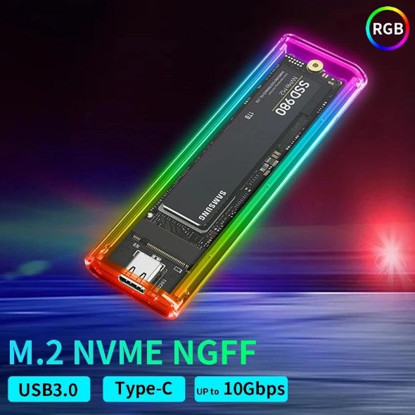 Trasnparent SSD M.2 Case Enclosure Gen 1 10Gbps USB 3.1 Type C PCIe ...