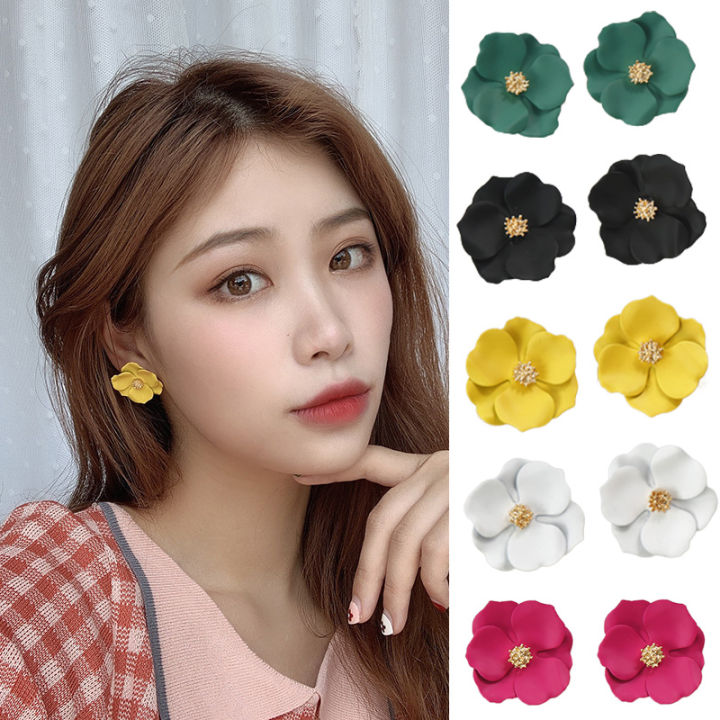 🎀Lacina🎀Colorful Flower Earrings Feminine Temperament Exaggerated Super ...