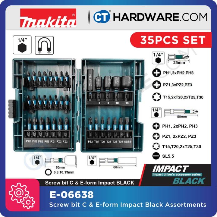 MAKITA E-06638 IMPACT BLACK SCREW BIT X 35PC 1/4" HEXAGON C-FORM & E ...
