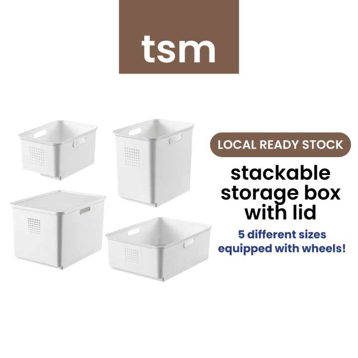 TSM White Stackable Storage Box with Lid & Wheels | Eco Plastic Sorting ...