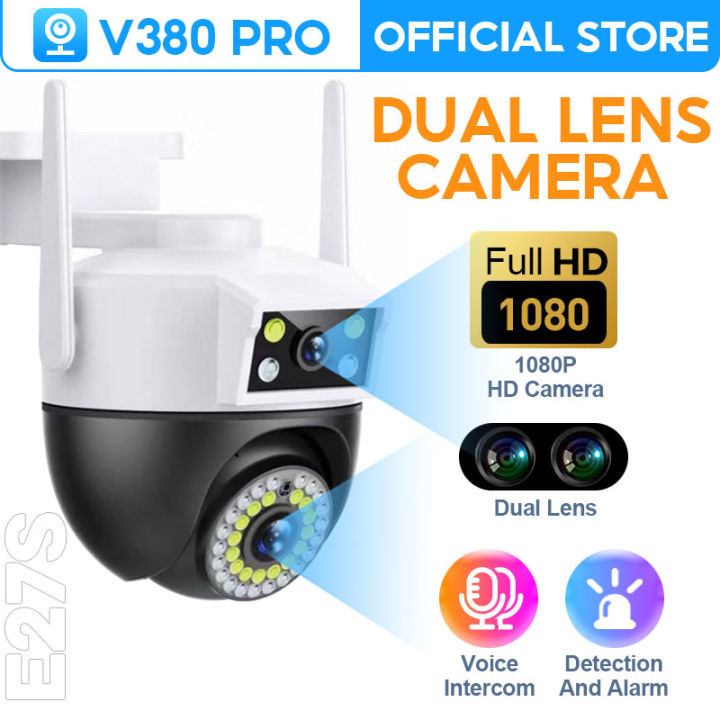 V380 Pro Dual-Lens Cctv Camera Outdoor IP66 Waterproof Connect to Wifi IP Security Cameras Two ...