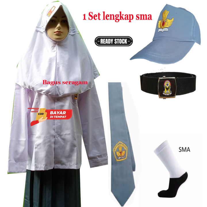 Set Lengkap Seragam Sekolah SMA Putih Abu Abu Perempuan Rok Rempel ...