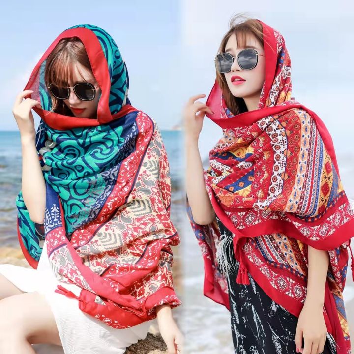 silk scarf women's scarf spring thin summer long beach scarf shawl ...