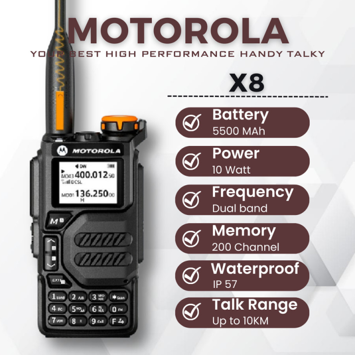 Motorola two way radio X8 Walkie talkie long range 10KM High-Power 10W 200 Channels Portable FM ...