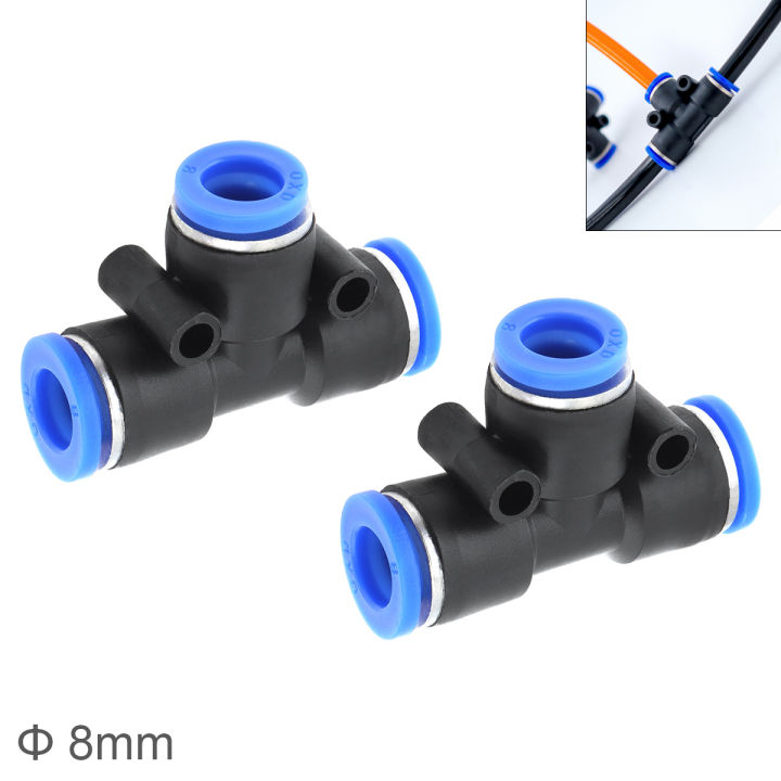 2Pcs 8Mm T Shaped Pneumatic Quick Connector Tee Union Connector Tube ...