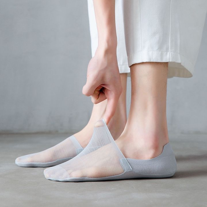 WENQUE Transparent Men Ice Silk Boat Socks Ultra-thin Short Sheer No ...