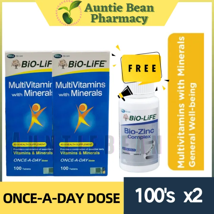 BIO-LIFE MULTIVITAMINS WITH MINERALS 100 TABLETS X 2 BOTTLE EXP:01/2024 ...