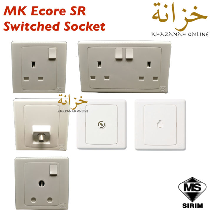MK Ecore SR Switched Socket Outlet 13A 15A / RJ 11 Telephone Outlet ...