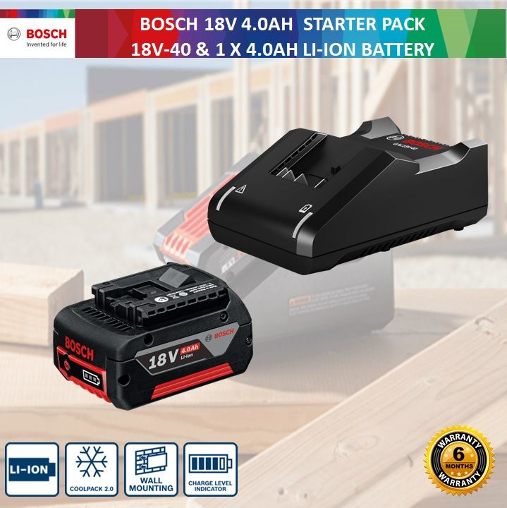 BOSCH 18V STARTER PACK , 1 X GAL 18V-40 FAST CHARGER AND 1 X 18V 4.0AH LI-ION BATTERY | Lazada
