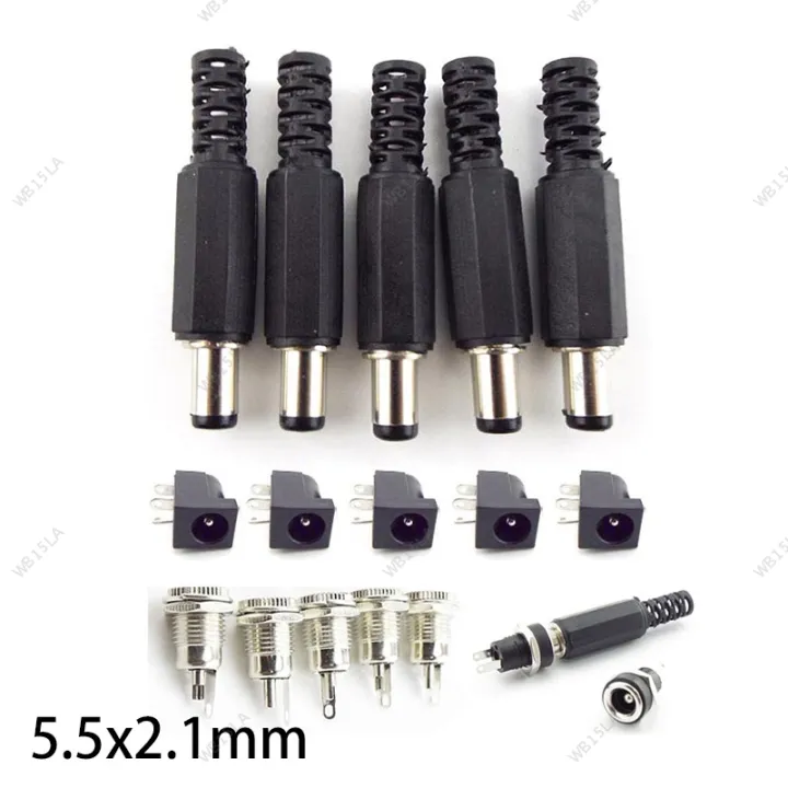 12V 5.5*2.1MM DC Male Plugs DC022 DC099 Power Socket Female Jack Screw Nut Panel Mount Connector ...