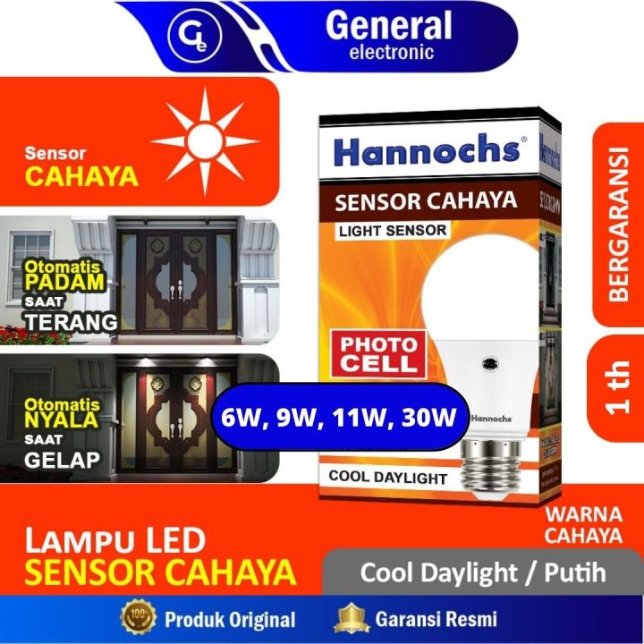 Lampu Led Light Sensor Cahaya Otomatis Hannochs 6w 9w 11w 30w Cahaya ...