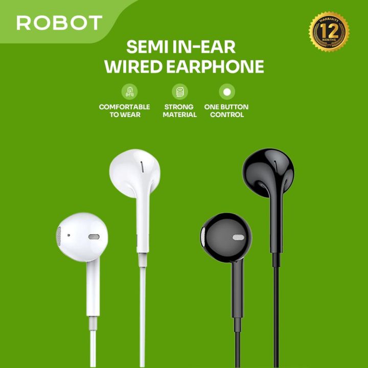 Robot RE10 Wired Earphone Semi In-Ear with microphone 3.5mm port - 12 ...