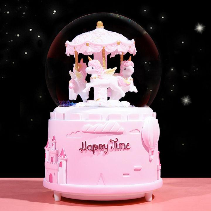 Glowing snow flower music box music box carousel crystal ball practical ...