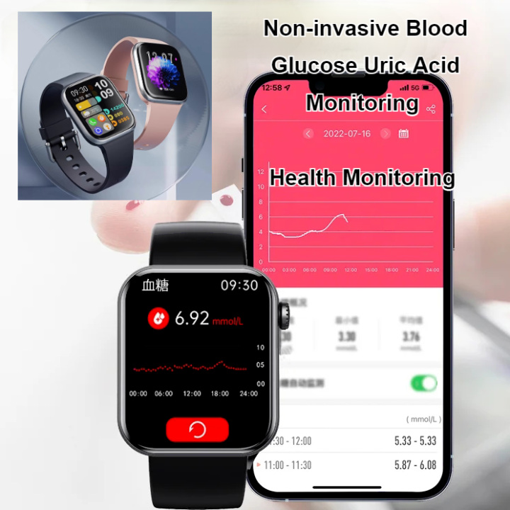 Smart Watch Non-invasive Blood Glucose Uric Acid Monitoring Watch Heart ...