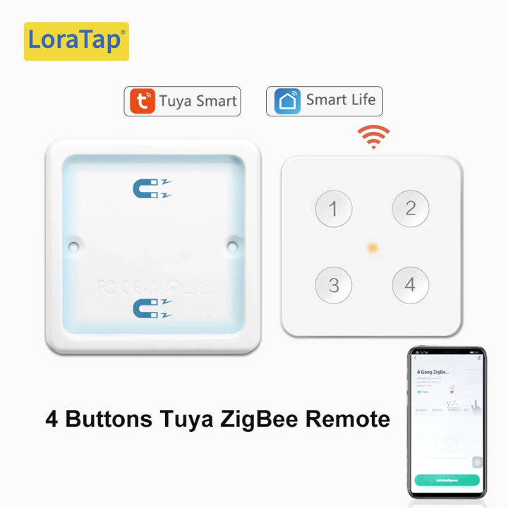 Tuya ZigBee 3.0 Wireless 4-Button Remote Control Scene Switch Compatible with Smart Life Home ...
