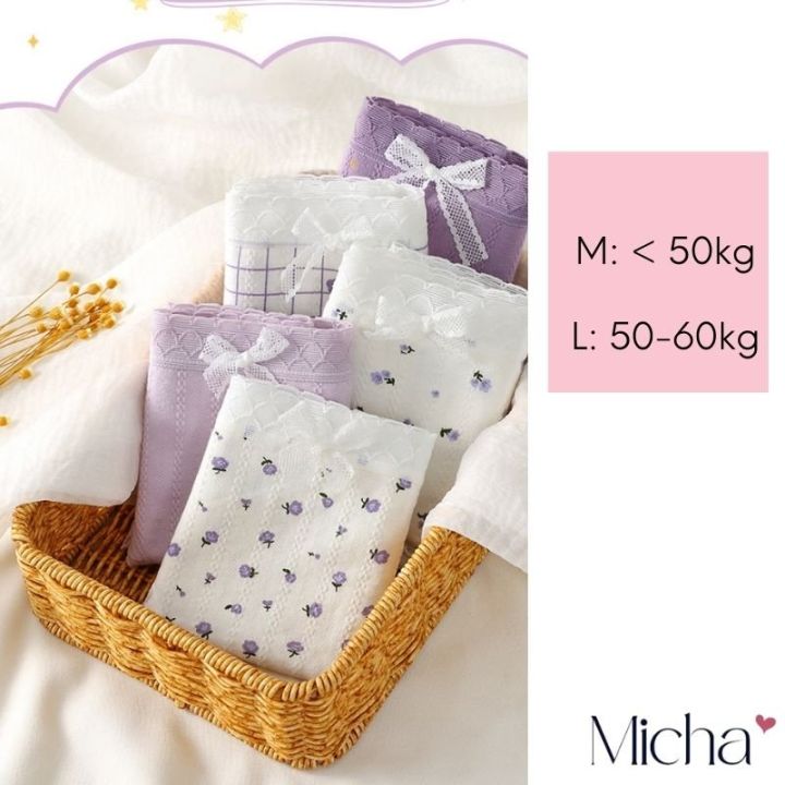 Quần lót nữ cotton Micha QL01 quần chip nữ tone màu tím trắng pastel ...