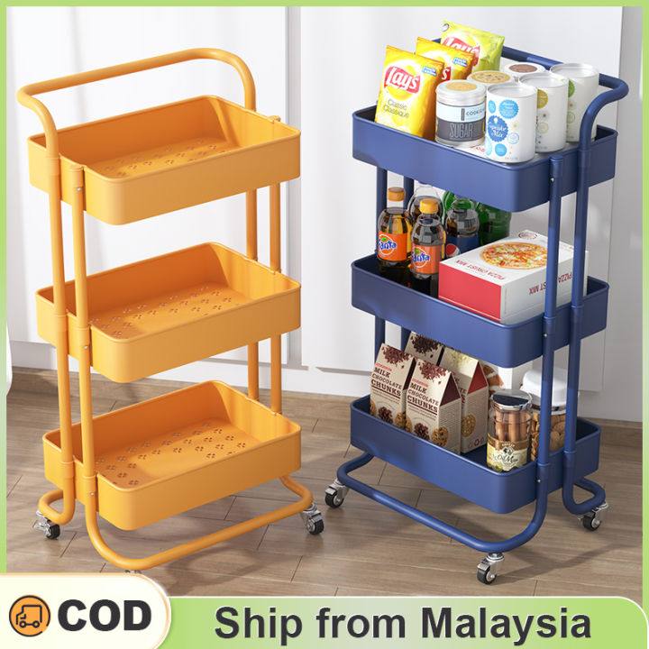 3/4 Tier Multifunction Trolley With Handrail Storage Racks Toys Rak ...