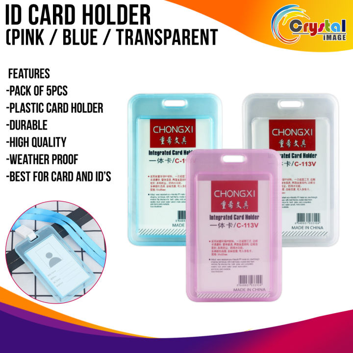 Hard Plastic ID Card Holder 5 Pcs Set (Pink / Blue / Transparent ...