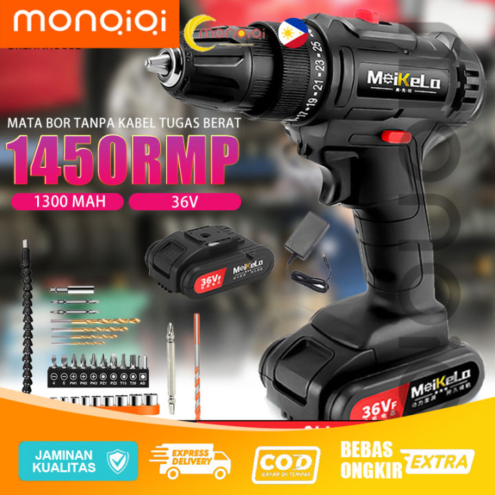 Bor Cordless Drill 36V / 48V Isi 28 Pcs Set Koper Bor Lengkap 2 Baterai ...