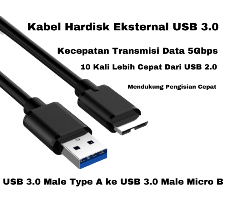 Kabel Hardisk Eksternal USB 3.0 Male Type A to Micro B Kecepatan ...