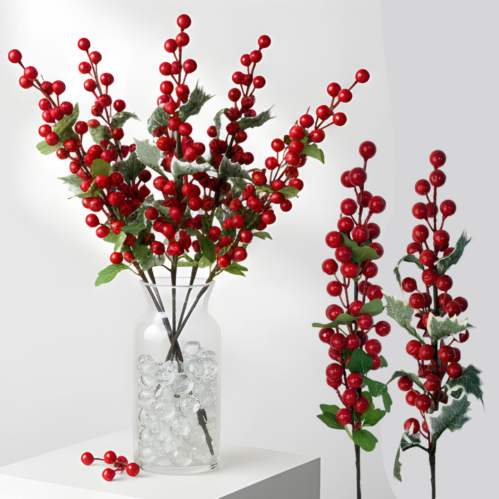 【Hibeautylife】52cm Christmas Red Berry Stems Artificial Holly Berry ...