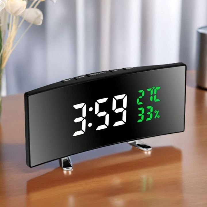 ERIMER Temperature Humidity Digital Alarm Clock Curved Screen Large LED ...