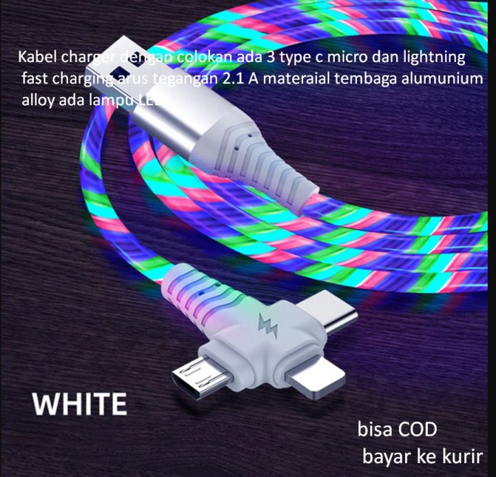 Kabel charger dengan colokan ada 3 type c micro dan lightning fast ...