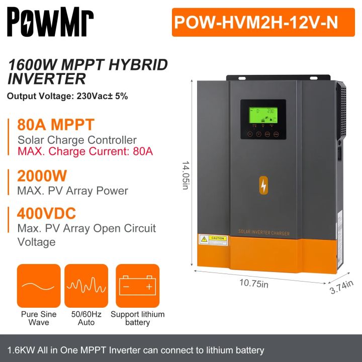 [p1p1] PowMr 1600W 3000W Hybrid Solar Inverter 12V 24V 220V Pure Sine Wave Inverter 1.6KW 3KW ...