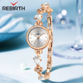 REBIRTH Jam Tangan Wanita Elegan Kasual Bulat Tali Gelang Kristal ...