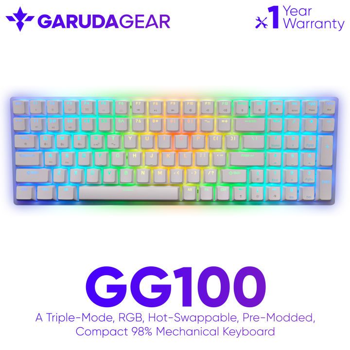 GARUDA GEAR GG100 (ICE WHITE) Tri-Mode Wireless, Hot Swappable, 98% ...